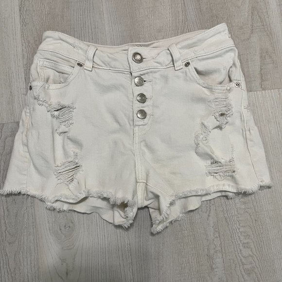 Maurices | Shorts | Button Up Ripped White Denim Short Shortssize 2 ...